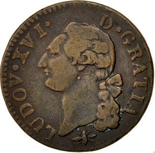 French Copper 1/2 Sol "Louis XVI" 1779-1790 KM# 586.5 | coinscatalog.NET