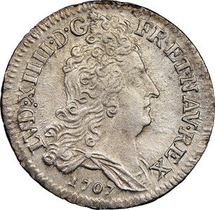 French Silver 10 Sols-1/8 ECU "Louis XIV" 1703-1707 KM# 349.1 ...
