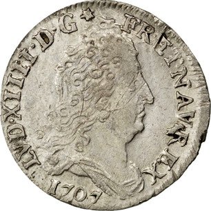 French Silver 10 Sols-1/8 ECU "Louis XIV" 1703-1708 KM# 349.12 ...