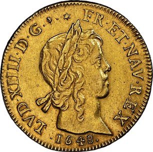 French Gold 2 Louis D'or "Louis XIV" 1648-1650 KM# 158.5 | coinscatalog.NET