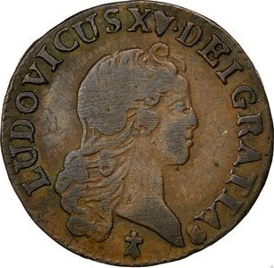 French Copper Liard "Louis XV" 1719-1723 KM# 450.4 | coinscatalog.NET