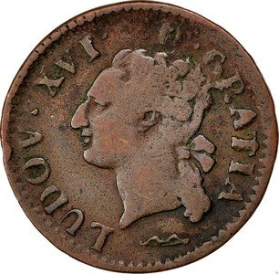 French Copper Liard "Louis XVI" 1778-1786 KM# 585.15 | coinscatalog.NET