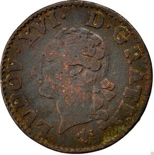 French Copper Liard "Louis XVI" 1777-1791 KM# 585.6 | coinscatalog.NET