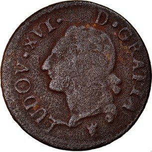 French Copper Liard "Louis XVI" 1784-1791 KM# 585.7 | coinscatalog.NET