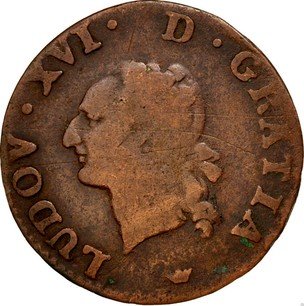 French Copper Liard "Louis XVI" 1783-1790 KM# 585.10 | coinscatalog.NET
