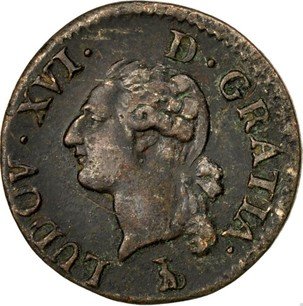 French Copper Liard "Louis XVI" 1784-1791 KM# 585.13 | coinscatalog.NET