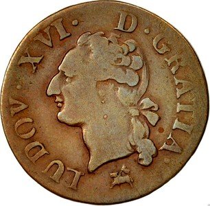 French Copper Liard "Louis XVI" 1785-1791 KM# 585.3 | coinscatalog.NET