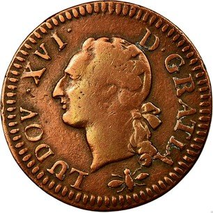 French Copper Liard "Louis XVI" 1784-1791 KM# 585.5 | coinscatalog.NET
