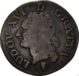 French Copper Liard "Louis XVI" 1791 KM# 585.8 | coinscatalog.NET