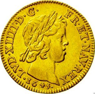 French 1/5 Oz Gold Louis D'or "Louis XIV" 1643-1646 KM# 149.1 ...