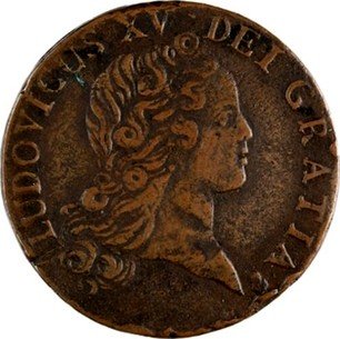 French Copper Sol "Louis XV" 1719-1720 KM# 439.7 | coinscatalog.NET