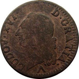 French Copper Sol "Louis XVI" 1777-1791 KM# 578.16 | coinscatalog.NET
