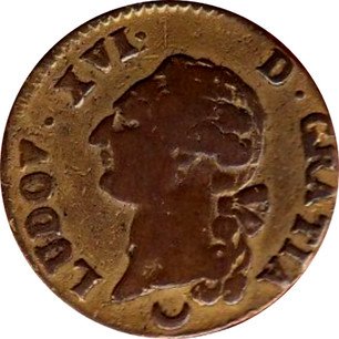 French Copper Sol "Louis XVI" 1780-1791 KM# 578.2 | coinscatalog.NET