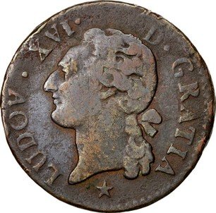 French Copper Sol "Louis XVI" 1787-1791 KM# 578.11 | coinscatalog.NET