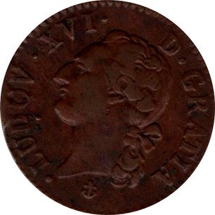 French Copper Sol "Louis XVI" 1777-1791 KM# 578.6 | coinscatalog.NET