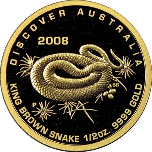 Australian 1/2 Oz Gold 50 Dollars "King brown snake" 2008 KM# 1197 ...