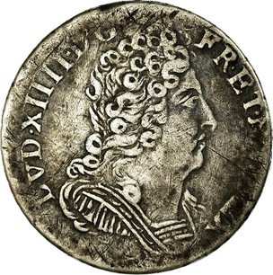 French Silver 1/10 ECU "Louis XIV" 1710-1715 KM# 379.12 | coinscatalog.NET