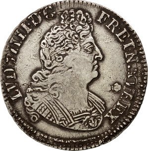 French Silver 1/2 ECU (45 Sols) "Louis XIV" 1704-1705 KM# 355.1 ...
