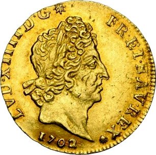 French 1/10 Oz Gold 1/2 Louis D'or "Louis XIV" 1700-1704 KM# 332.1 ...