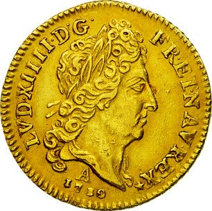 French 1/10 Oz Gold 1/2 Louis D'or "Louis XIV" 1709-1715 KM# 388.1 ...