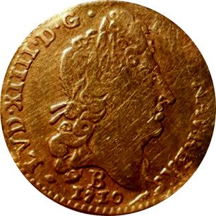 French 1/10 Oz Gold 1/2 Louis D'or "Louis XIV" 1710-1711 KM# 388.2 ...