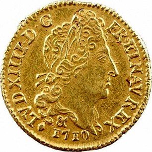 French 1/10 Oz Gold 1/2 Louis D'or "Louis XIIII" 1709-1712 KM# 388.21 ...