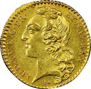French Gold 1/2 Louis D'or "Louis XV" 1741-1769 KM# 517.1 ...