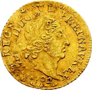 French 1/10 Oz Gold 1/2 Louis D'or "Louis XIV" 1701 KM# 332.5 ...
