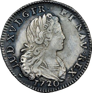 French Silver 1/3 ECU "Louis XV" 1720 KM# 455.8 | coinscatalog.NET