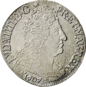 French Silver 1/4 ECU "Louis XIV" 1707-1709 KM# 376.10 | coinscatalog.NET