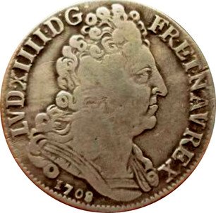 French Silver 1/4 ECU "Louis XIV" 1707-1708 KM# 376.1 | coinscatalog.NET