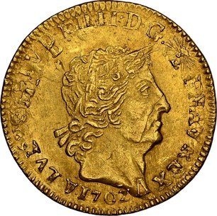 French 1/5 Oz Gold Louis D'or "Louis XIV" 1702-1703 KM# 334.10 ...