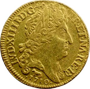 French Gold Louis D'or "Louis XIV" 1709-1715 KM# 391 | coinscatalog.NET