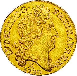 French Gold Louis D'or "Louis XIV" 1709-1715 KM# 390.21 | coinscatalog.NET