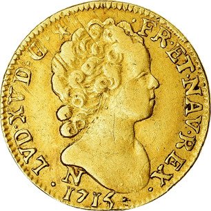 French Gold Louis D'or "Louis XIV" 1715 KM# 415.1 | coinscatalog.NET
