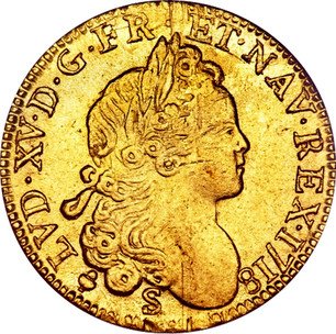 French Gold Louis D'or "Louis XV" 1718-1719 KM# 438.15 | coinscatalog.NET