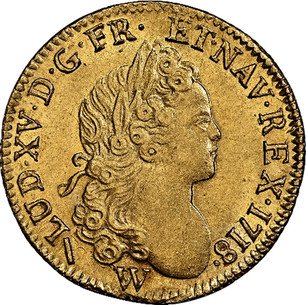 French Gold Louis D'or "Louis XV" 1718-1719 KM# 438.18 | coinscatalog.NET