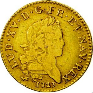 French Gold Louis D'or "Louis XV" 1723 KM# 468.1 | coinscatalog.NET