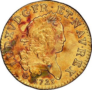 French Gold Louis D'or "Louis XV" 1723 KM# 468.5 | coinscatalog.NET