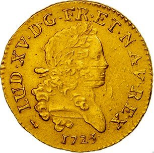 French Gold Louis D'or "Louis XV" 1723 KM# 468.7 | coinscatalog.NET
