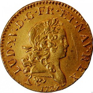 French Gold Louis D'or "Louis XV" 1724-1725 KM# 470.9 | coinscatalog.NET