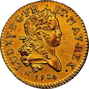 French Gold Louis D'or "Louis XV" 1724-1725 KM# 470.13 | coinscatalog.NET