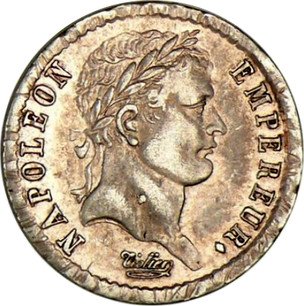 French 1/15 Oz Silver 1/2 Franc "Napoleon I" 1808 KM# 680.3 ...