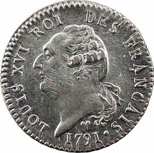 French 1/10 Oz Silver 15 Sols "Louis XVI" 1791-1792 KM# 605.2 ...
