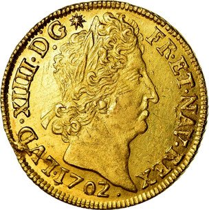 French Gold 2 Louis D'or "Louis XIV" 1702 KM# 335.9 | coinscatalog.NET