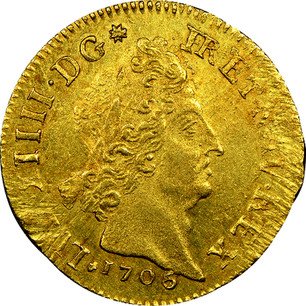 French Gold 2 Louis D'or "Louis XIV" 1704-1709 KM# 368.7 | coinscatalog.NET