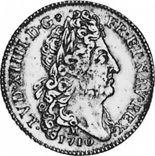 French Gold 2 Louis D'or "Louis XIV" 1710-1715 KM# 405.9 | coinscatalog.NET