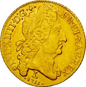 French Gold 2 Louis D'or "Louis XIV" 1710-1712 KM# 405.8 | coinscatalog.NET