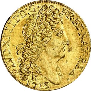 French Gold 2 Louis D'or "Louis XIV" 1712-1715 KM# 405.7 | coinscatalog.NET