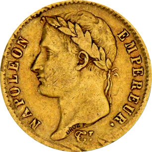 French Gold 20 Francs "Napoleon I" 1808 KM# 687.6 | coinscatalog.NET